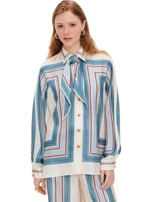 Zimmermann Relaxed Silk Scarf Shirt - Ticking Stripe