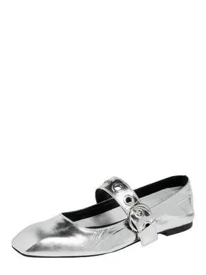 AeydĒ Uma Eyelet Crackle Laminated Calf Leather Flats Silver