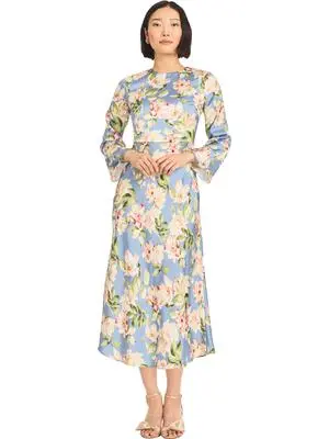 Sachin & Babi Tyra Printed Satin Crepe Midi Dress - Twilight Camellia