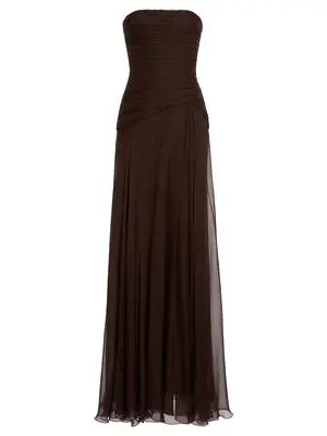 Zuhair Murad Chiffon Draped Long Dress - Brown