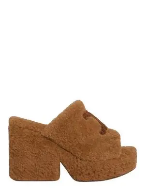 Celine Elena Shearling Mules - Brown