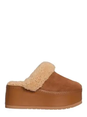 Celine Dana Wedge Shearling Mule - Cognac