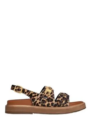 Celine Tippi Triomphe Leopard Print Sandals - Beige/brown