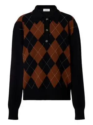 RÓHE Argyle Wool Polo Sweater - Black