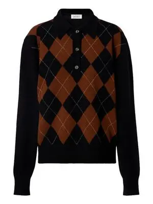 RÓHE Argyle Wool Polo Sweater - Black