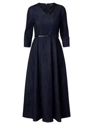 Max Mara Vela Embellished Denim Midi Dress - Blue