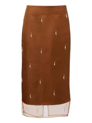 RÓHE Embellished Silk Organza Midi Skirt - Brown