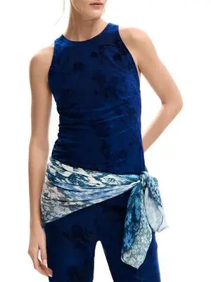 Desigual Floral Racerback Tank - Dark Blue