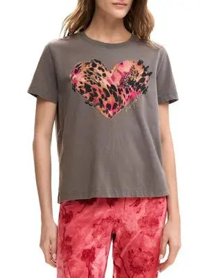 Desigual Heart Graphic T-shirt - Neutral Gray
