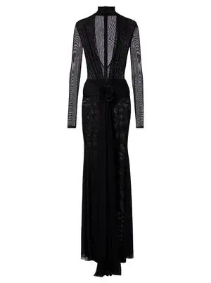 David Koma Floral-appliqué Mesh Gown - Black