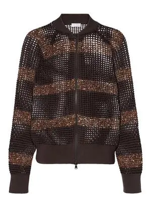 Brunello Cucinelli Open-knit Sequined Cotton Cardigan - Brown