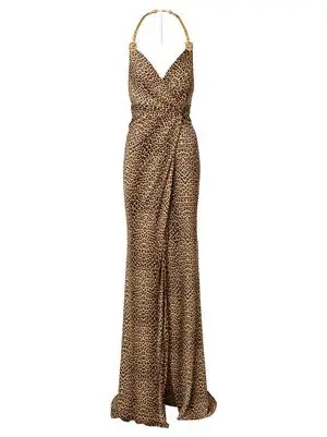 Roberto Cavalli Embellished Open-back Gown - Brown