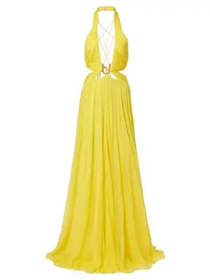Roberto Cavalli Cutout Silk Chiffon Gown - Yellow