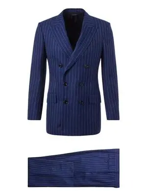 TOM FORD Chalk Stripe Wool, Linen, And Silk Suit - Blue