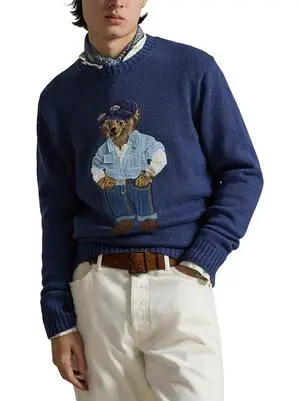 Polo Ralph Lauren Polo Bear Linen And Cotton Sweater - Light Navy