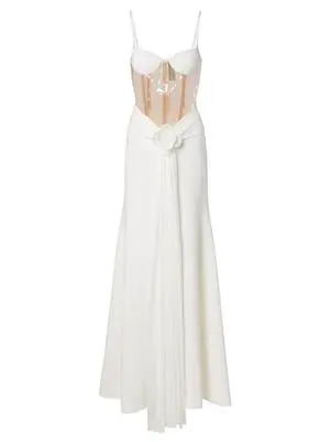 David Koma Floral-appliqué Sequined Bustier Gown - White