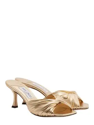 JIMMY CHOO Skye Metallic Leather Mules - Gold