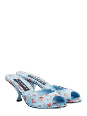 Dolce & Gabbana Keira 60 Floral Satin Mules - Blue