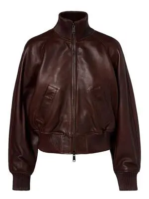 Polo Ralph Lauren Cropped Leather Blouson Jacket - Brown