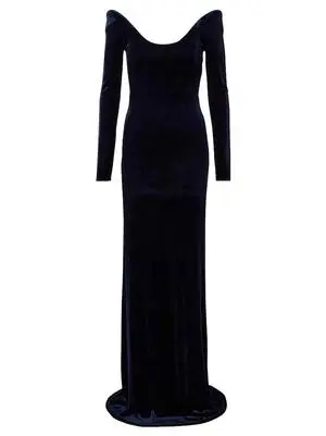 Alaïa Off-shoulder Velvet Gown - Blue