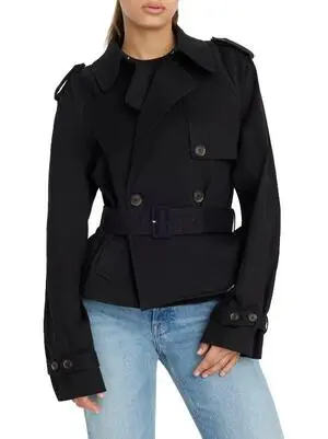Good American Cropped Trench Jacket - Black001