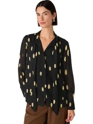 Whistles Oval Spot Frill Blouse - Black/multi