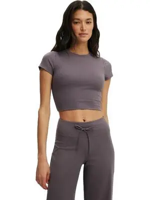 Cotton:on Active Ultra Soft Cropped Fitted T-shirt - Violet Grey