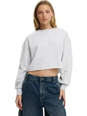 COTTON ON Cropped Fleece Sweatshirt - Soft Grey Marle