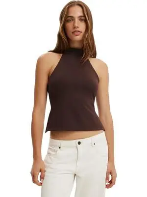 COTTON ON Halter Twist Back Top - Dark Oak