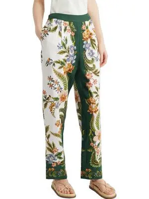 Farm Rio Printed Linen Blend Pants - Nature Sand