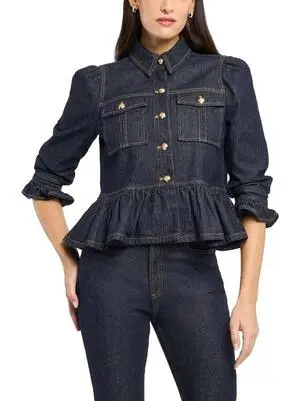 Cinq À Sept Denim Peplum Jacket - Indigo Noir