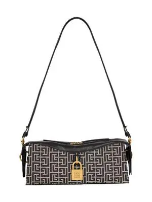Balmain Pulse Baguette In Monogram Jacquard And Calfskin - Black