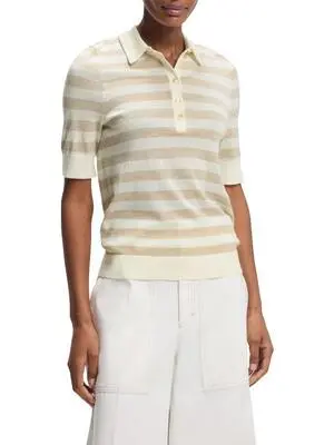 BOSS Fidenka Striped Merino Wool Polo - Pumice Stripe