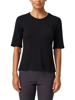 FRANNE GOLDE Structured Knit Elbow Sleeve Tee - Black
