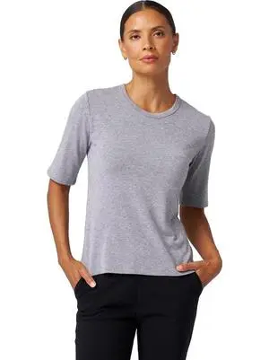 FRANNE GOLDE Structured Knit Elbow Sleeve Tee - Heather Grey