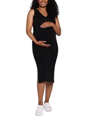 Motherhood Maternity Sleeveless Henley Racerback Midi Dress - Black