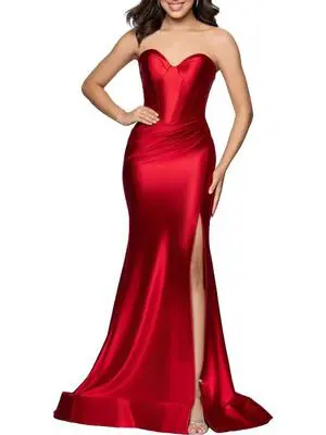 BLONDIE NITES Strapless Satin Gown - Red