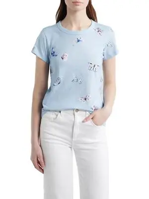 Rag & Bone Tammy Butterfly Pima Cotton T-shirt - Light Blue