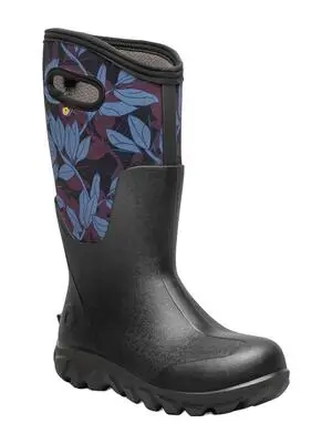 Bogs Classic Seamless Tall Rain Boots Black/blue Leaves Multi