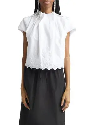 Simone Rocha Pleated Cotton Poplin Tulip Top - White