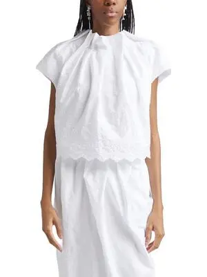 Simone Rocha Pleated Cotton Poplin Tulip Top - White