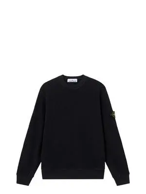 Stone Island Organic Cotton Waffle Fleece Crewneck Sweatshirt - Black