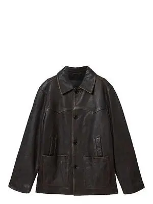ALLSAINTS Hartwell Side-pocket Leather Coat - Cognac Brown