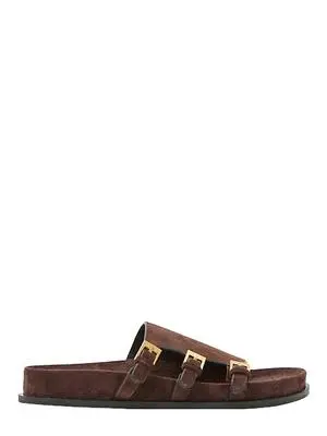 REISS Lauren Buckle Suede Sandals - Chocolate