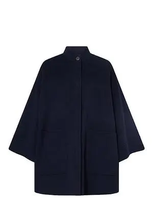 Max Mara Fulcro Band-collar Wool-blend Coat - Navy