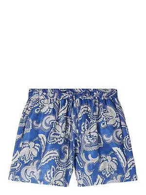 Sandro Paisley-print Drawstring-waist Woven Shorts - Blue / Ecru