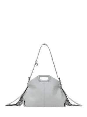 Maje Leather Shoulder Bag - Light Grey