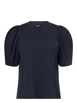 ME+EM Cotton-jersey Top With Puffed Sleeves - Navy