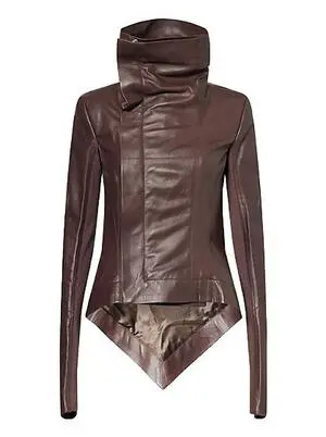 Rick Owens Naska Funnel-neck Leather Biker Jacket - Macassar