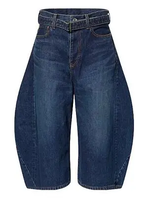 Sacai Cropped Wide-leg Denim Jeans - Blue